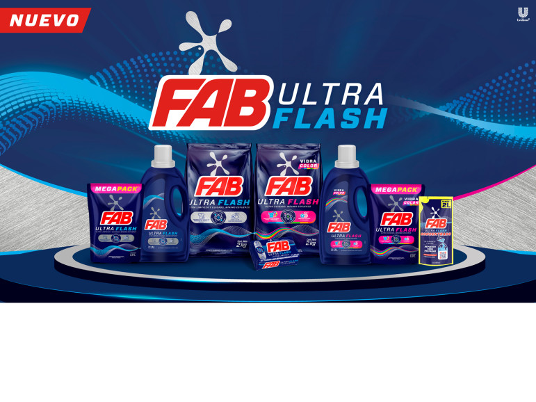 Fab Detergente lavandería. Ropa limpia y el mundo protegido