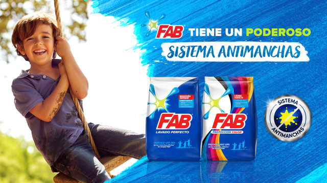 Fab detergente polvo elimina el 99.9% de las bacterias* | Fab